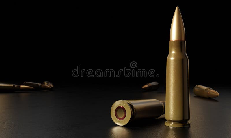 3d Render Illustration of a Rifle Ammunition on Black Background Stock ...
