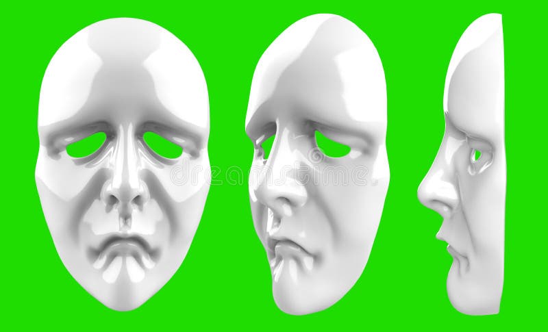 3d Render Illustration of Sad Theatrical Mask on Greenscreen Backgorund ...
