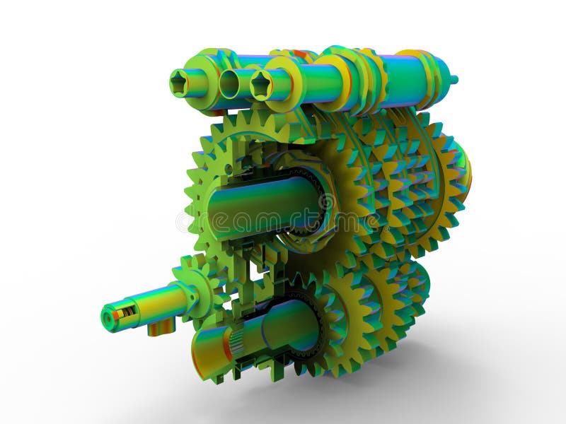3D Rendering - Section View of a FEA Gear Assembly Analysis Stock ...