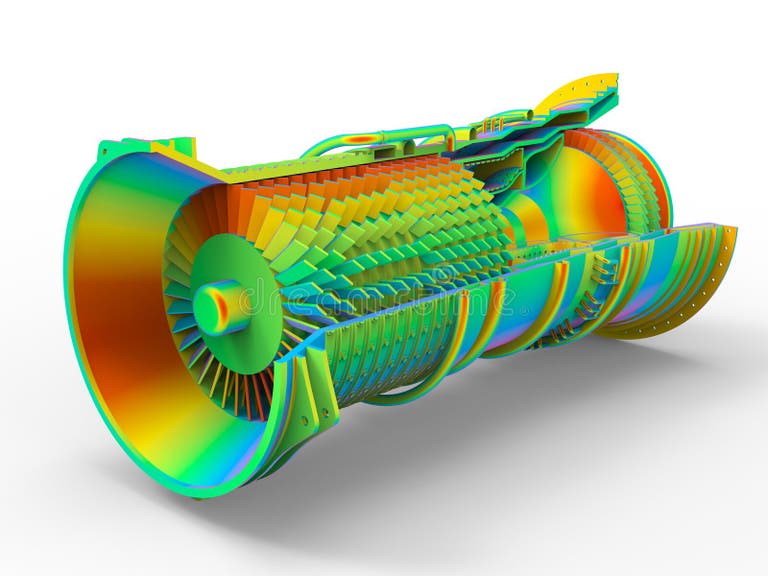 3D Rendering - FEA Study of a Jet Turbine Stock Illustration ...