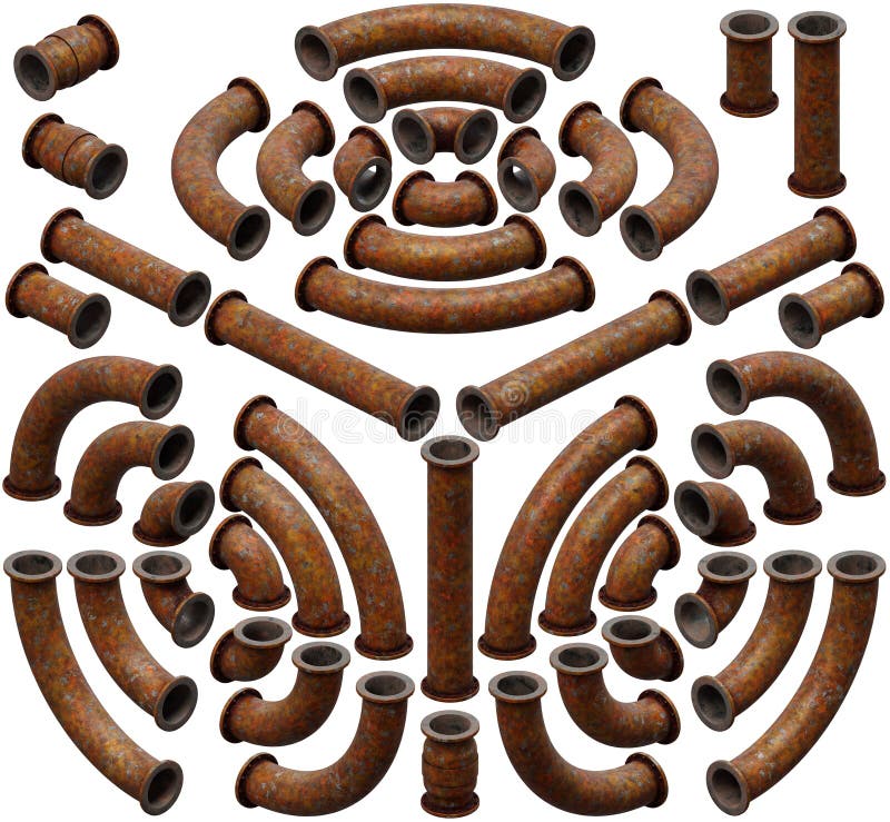 3d Render Illustration of a Set of Pipes. Isometric Perspective. Rusty ...