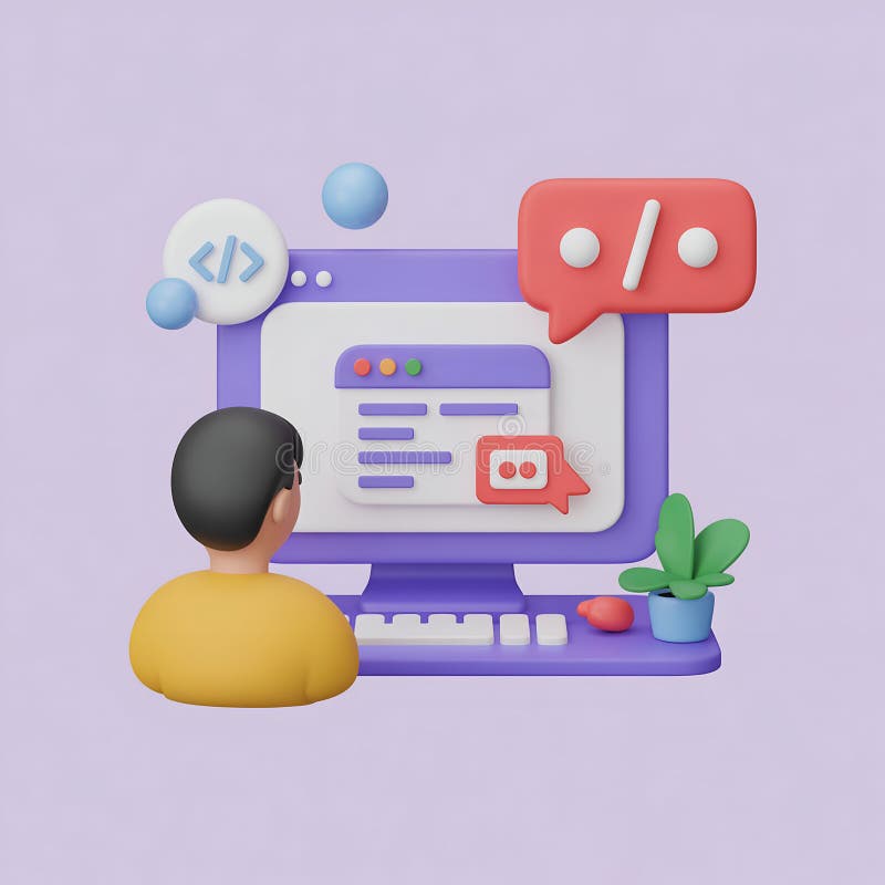 Developer Coding on Computer Interface 3d Render Illustration for ...