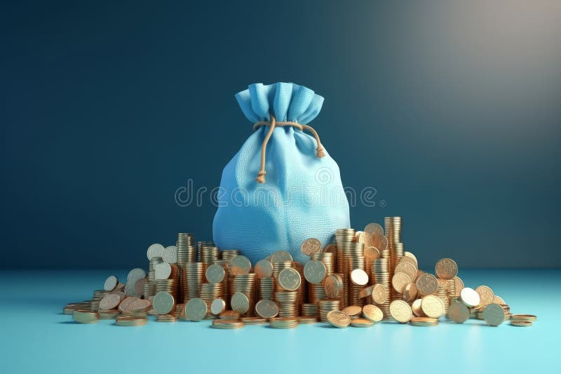 3d Render Illustration of a Single Coin Bag with Lot of Coins ...