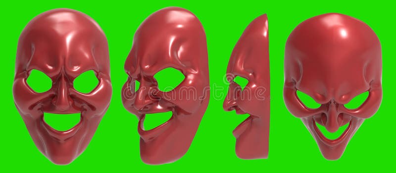3d Render Illustration of Smiling Evil Theatrical Mask on Greenscreen ...