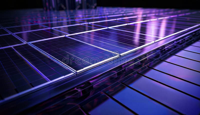 Solar Panel with Blue and Purple Lights, 3d Render Illustration ...