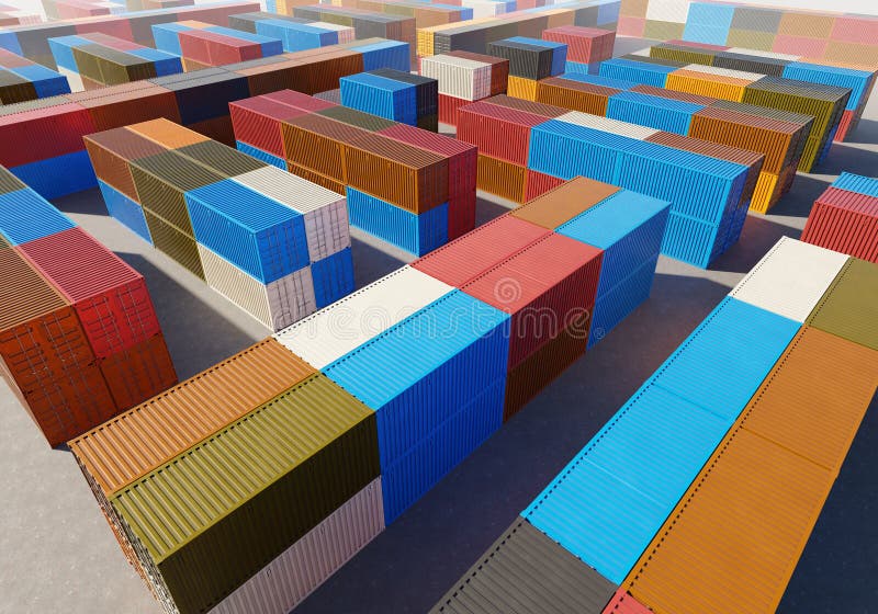 3d Render Illustration of a Stacked Shipping Containers Stock ...