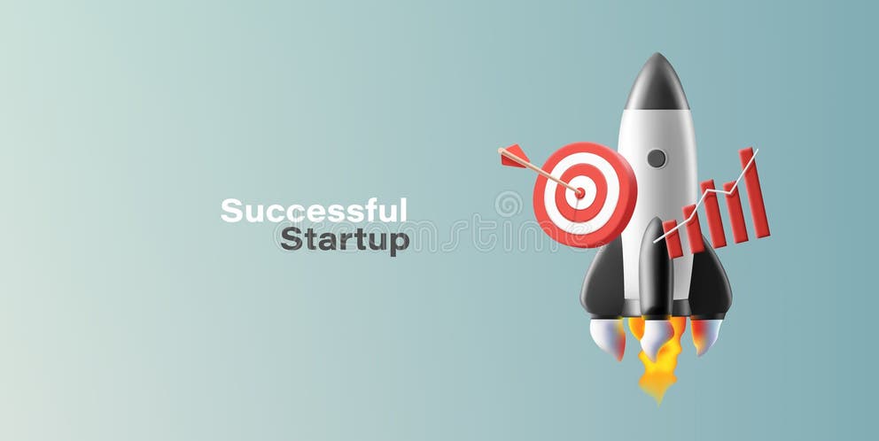 3d Render Illustration of Start Up Rocket with Bar Chart and Target ...