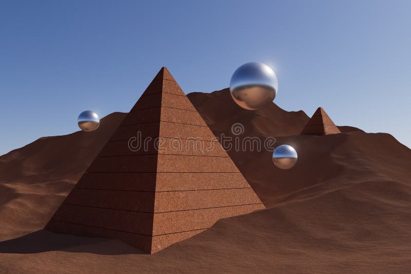 3d Render Illustration Three Pyramids are Shown in a Desert Landscape ...