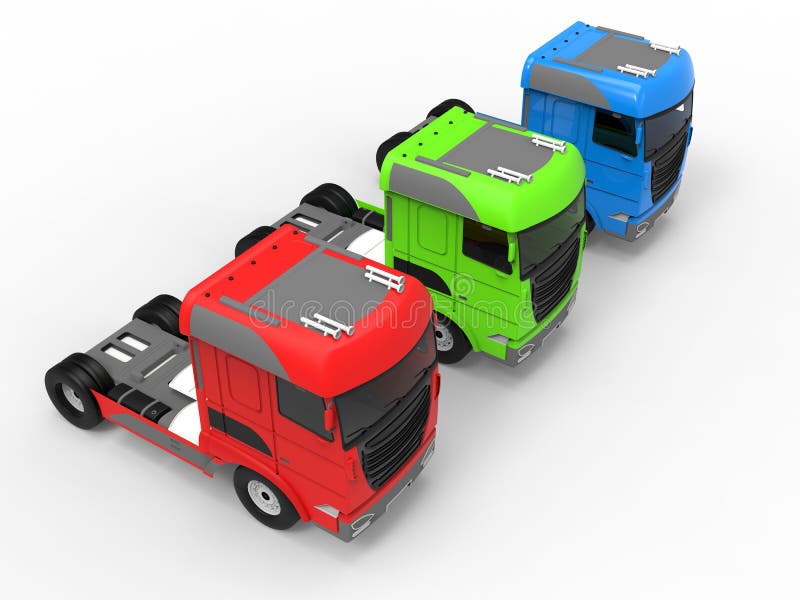 3D Rendering - RGB Trucks Arranged in a Line Stock Illustration ...