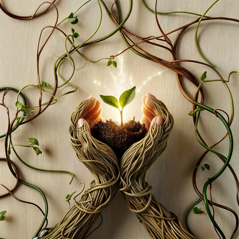 3d Render Illustration of the Two Intertwined Hands with a Sprout ...