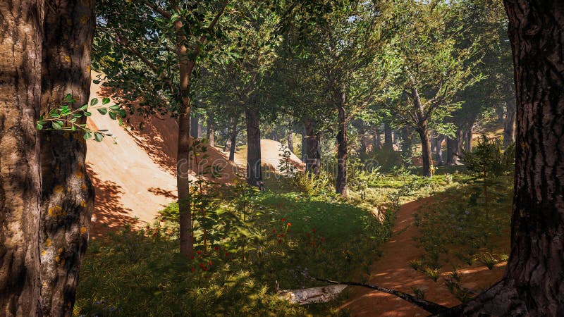 Computer Designed Natural Landscape with Forest Environment 3D Render ...