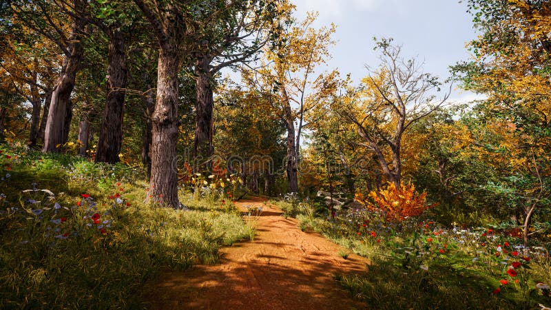 Computer Designed Natural Landscape with Forest Environment 3D Render ...