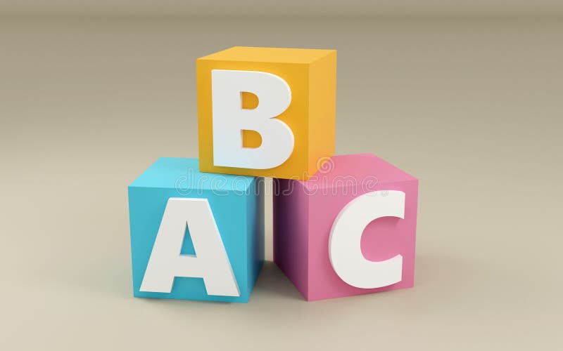 3D Render Illustration of the Word Abc in Colorful Blocks on Light ...