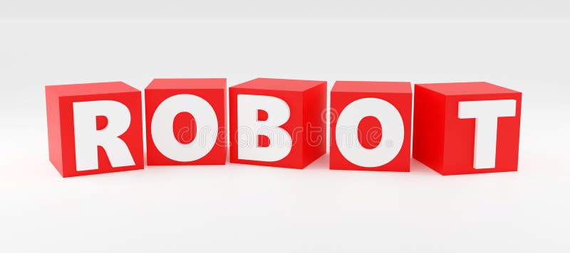 3D Render Illustration of the Word ROBOT in Red Blocks on Light ...