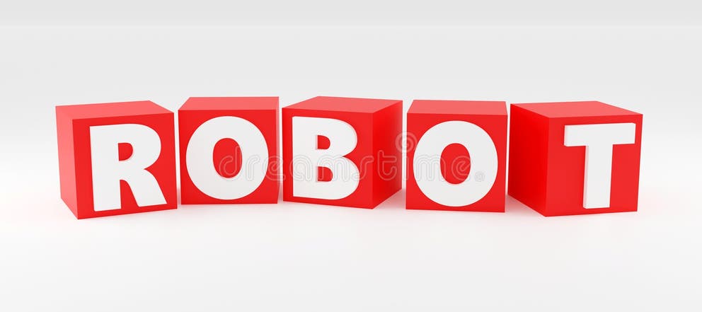 3D Render Illustration of the Word ROBOT in Red Blocks on Light ...