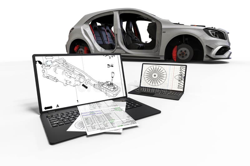 3D Render Image of a Computer and Automotive Parts Representing Auto ...