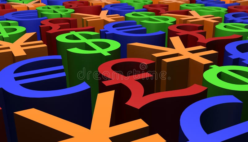 3D Render Image of Currency Signs Stock Illustration - Illustration of ...