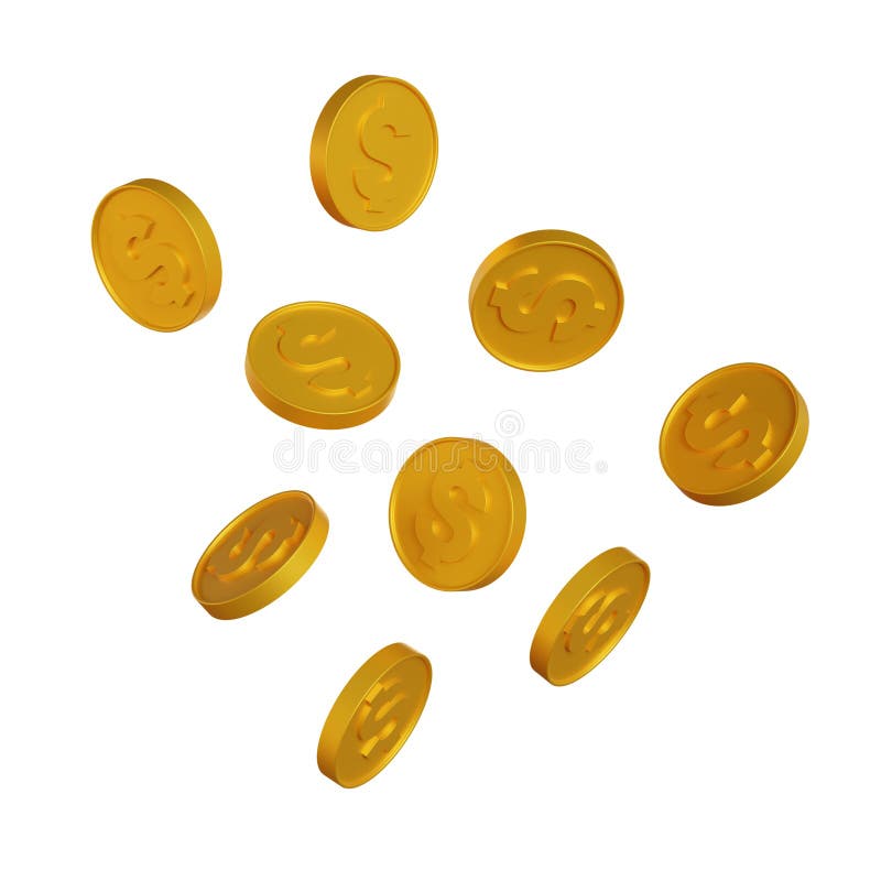 The 3D Render Image of Dollar Coin in Gold Material Falling Isolate on ...