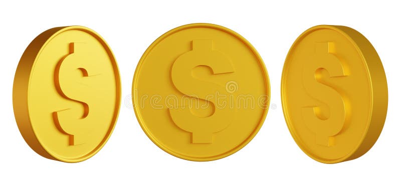 The 3D Render Image of Dollar Coin in Gold Material Isolate on White ...