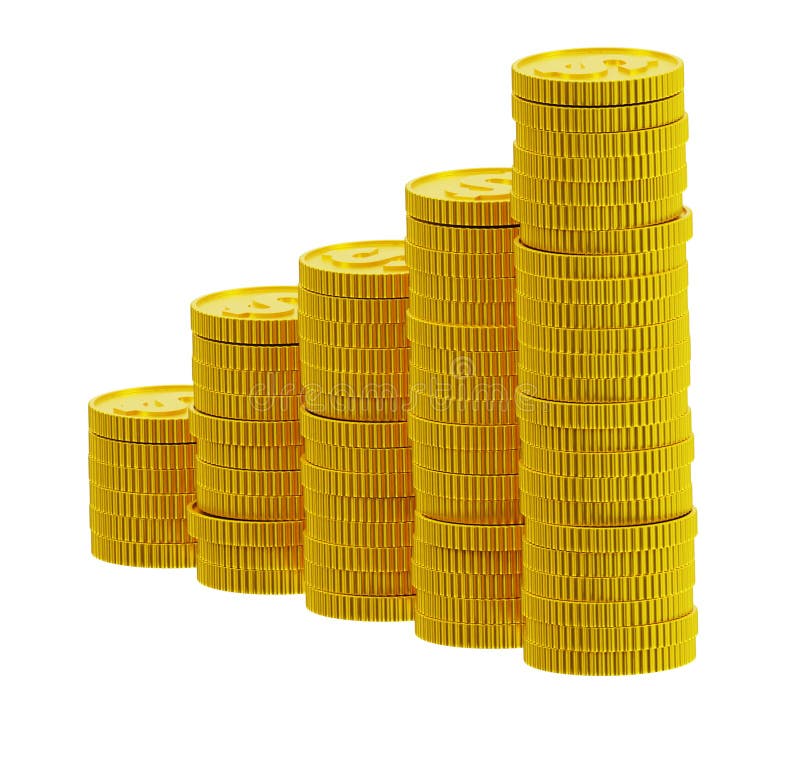 The 3D Render Image of Dollar Coin in Gold Material Stacking Symbol of ...