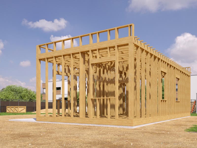 3d Render Image of Frame House. 3D Illustration of Frame House. Stock ...