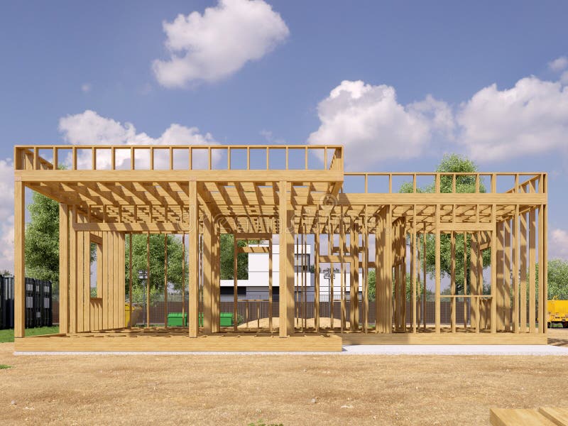 3d Render Image of Frame House. 3D Illustration of Frame House. Stock ...