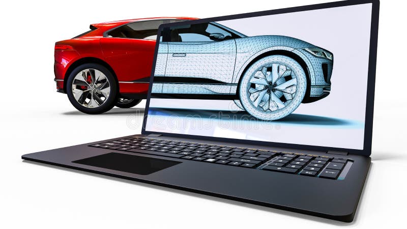 Car Development Process with Cad Stock Illustration - Illustration of ...