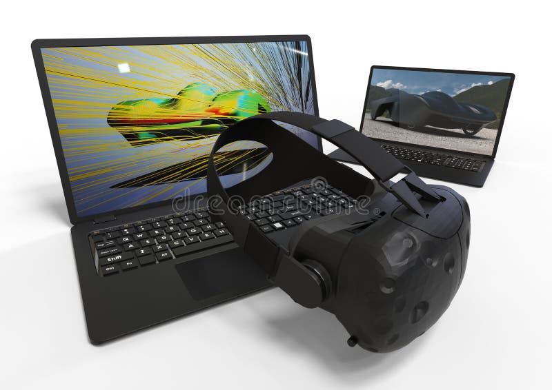 3D Render Image Representing CAD Process with VR Stock Illustration ...