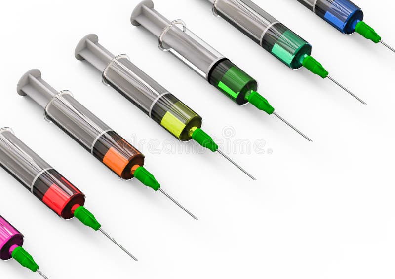 Two Syringes with Different Types of Serum Isolated on White Background ...