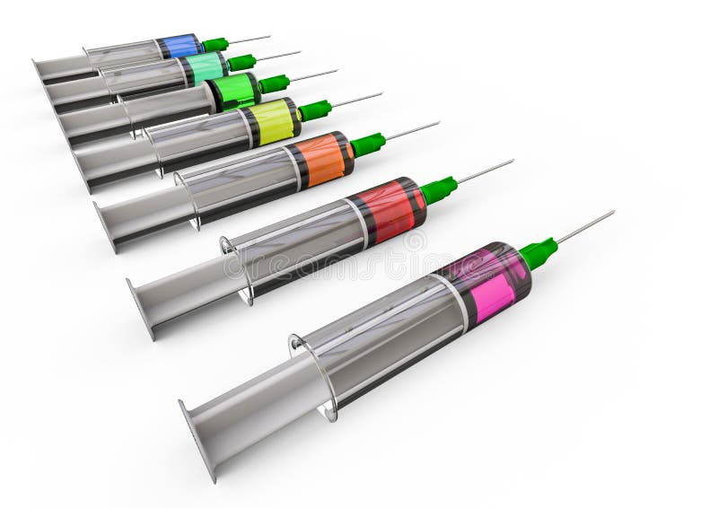 3D Render Image Representing a Few Syringes in Different Color Stock ...