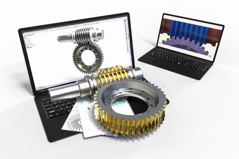 Computer Aided Design in Gears Design Stock Illustration - Illustration ...