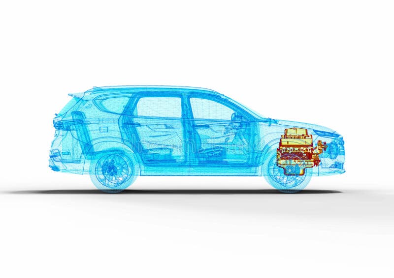 3D Render Image Representing an SUV in Wire Frame Stock Illustration ...