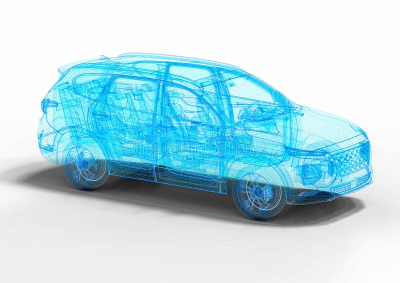 3D Render Image Representing an SUV in Wire Frame Stock Illustration ...