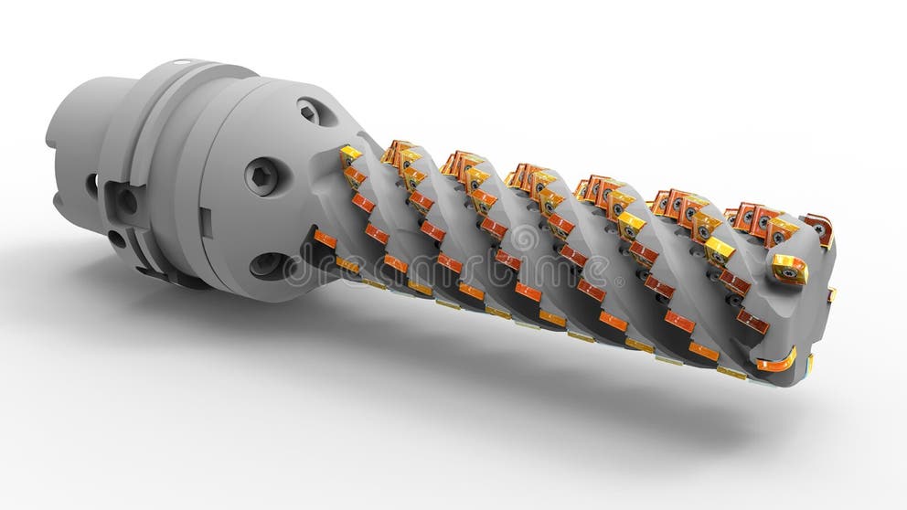 3D Render - Indexable Milling Cutter with Highlighted Carbide Inserts ...