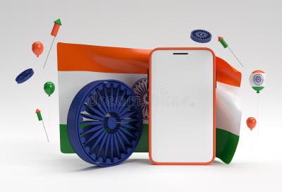 3D Render India Flag with Smartphone Mockup Design Stock Illustration ...