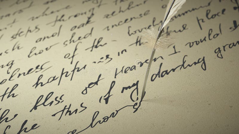 3d Render Ink Pen Writes Poetry on Old Paper Stock Illustration ...