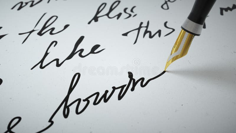 3d Render Ink Pen Writes Verse on Paper Close Up Stock Illustration ...