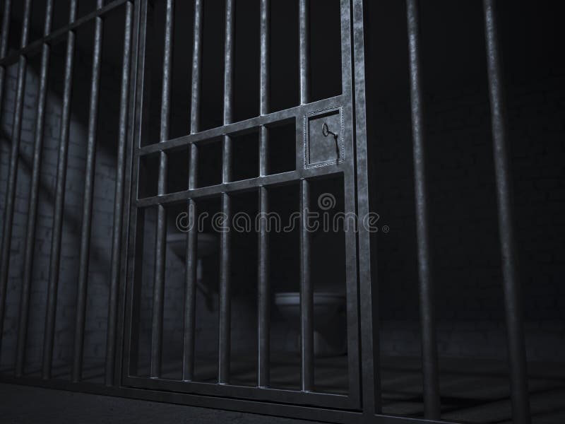 Dramatic 3d Render of a Locked Prison Cell Door Stock Illustration ...