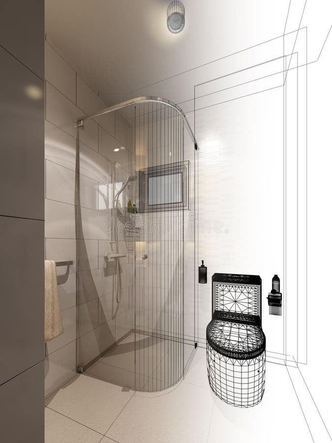 3d Render of Interior Bathroom Stock Illustration - Illustration of ...