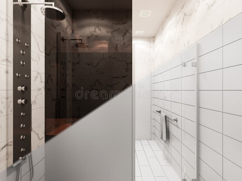 3D Render of the Interior of the Bathroom with Shower Stock ...