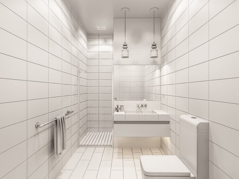 3D Render of the Interior of the Bathroom with Shower Stock ...