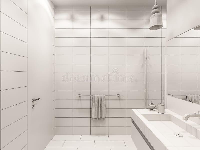 3D Render of the Interior of the Bathroom with Shower Stock ...