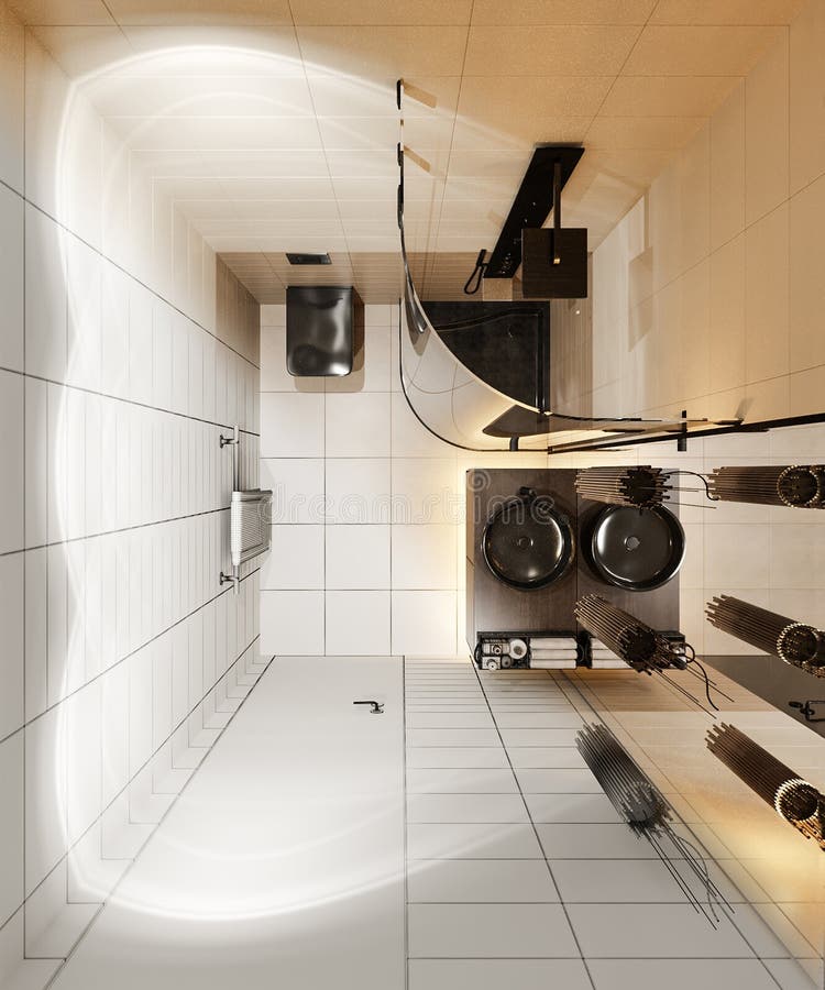 3d Render Interior Design of the Bathroom with a Corner Shower Stock ...