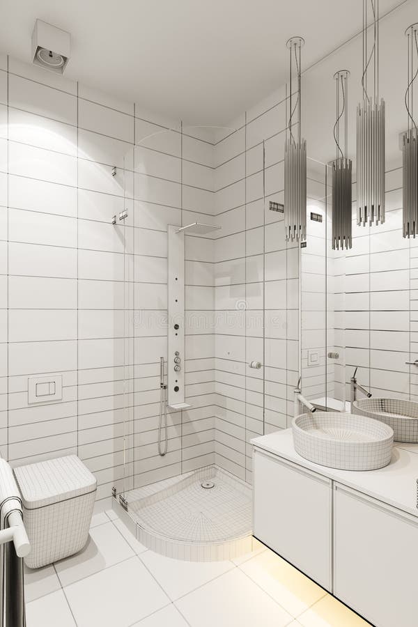 3d Render Interior Design of the Bathroom with a Corner Shower Stock ...