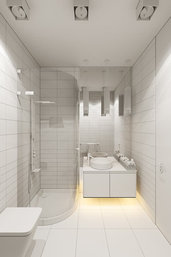 3d Render Interior Design of the Bathroom with a Corner Shower Stock ...
