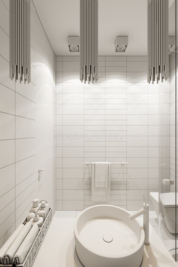 3d Render Interior Design of the Bathroom with a Corner Shower Stock ...