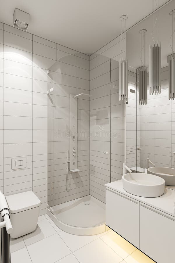 3d Render Interior Design of the Bathroom with a Corner Shower Stock ...