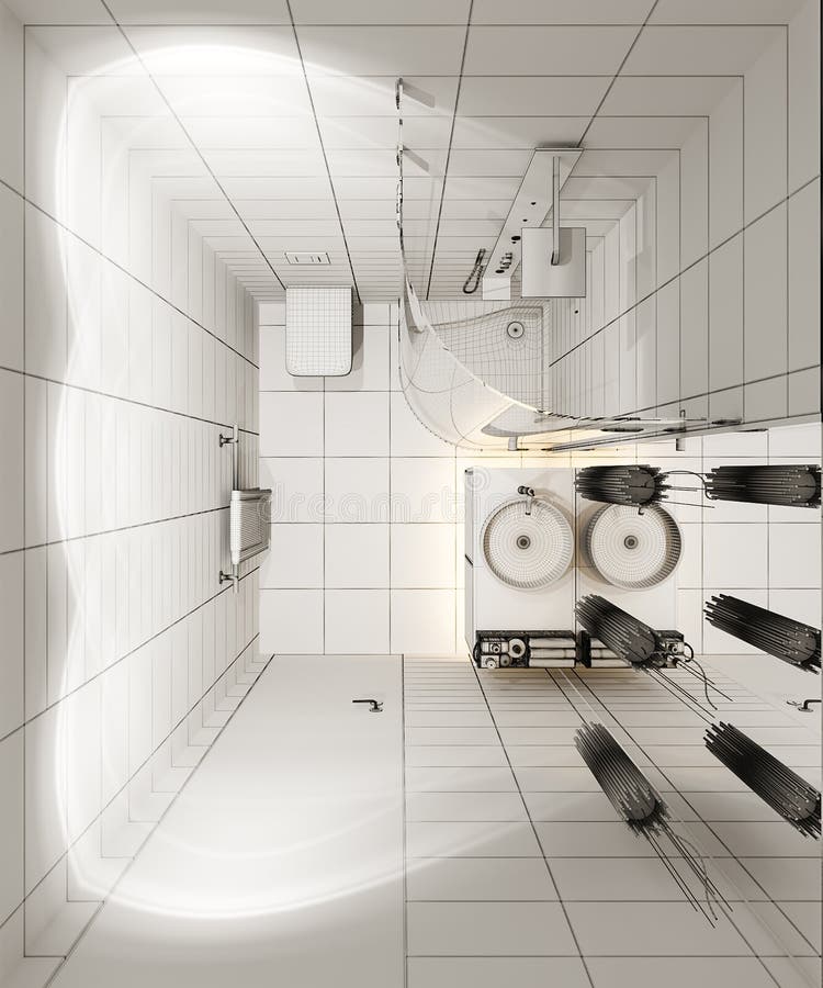 3d Render Interior Design of the Bathroom with a Corner Shower Stock ...
