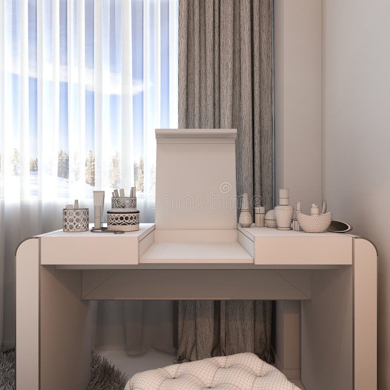 3d Render Interior Design Bedroom Displayed in the Polygon Mesh. Stock ...