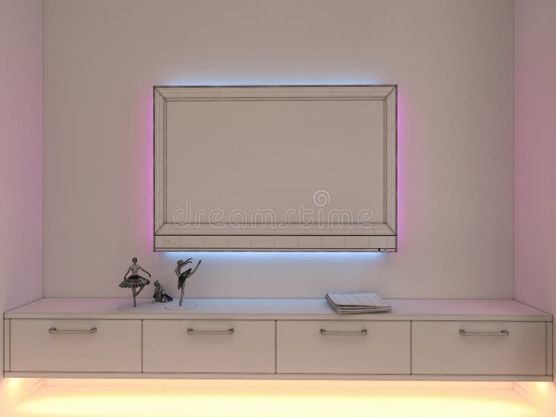 3d Render Interior Design Bedroom Displayed in the Polygon Mesh. Stock ...
